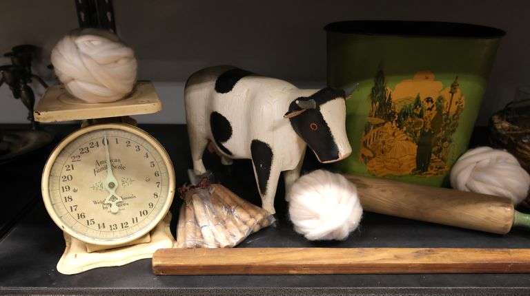 Home Decor Lot, Old Rolling Pin, Water Pitcher Set, Food Scale, Cow ...