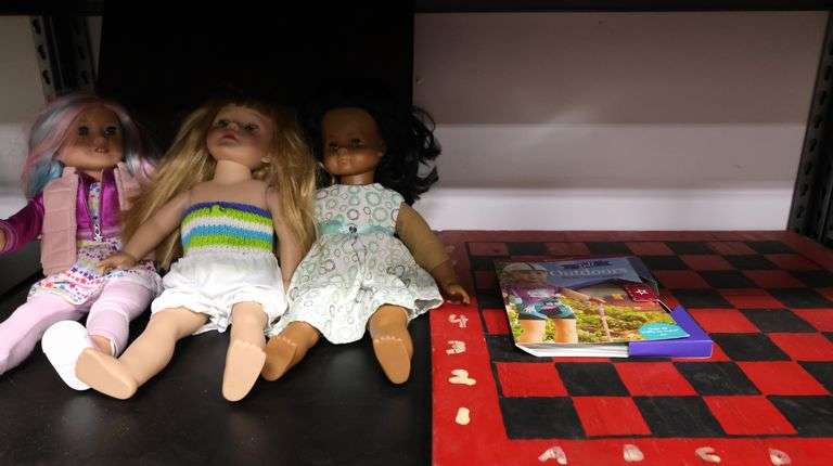 Lot of Dolls, Doll Book, Folk Art Painted Checkers Game Board - Dixon's ...