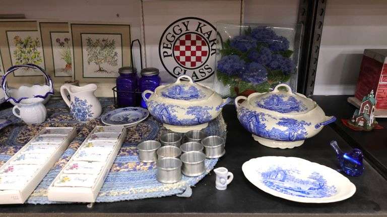 Lot of Home Decor, Blue & White China Dishes, Name Tags, Cobalt S&P Etc ...