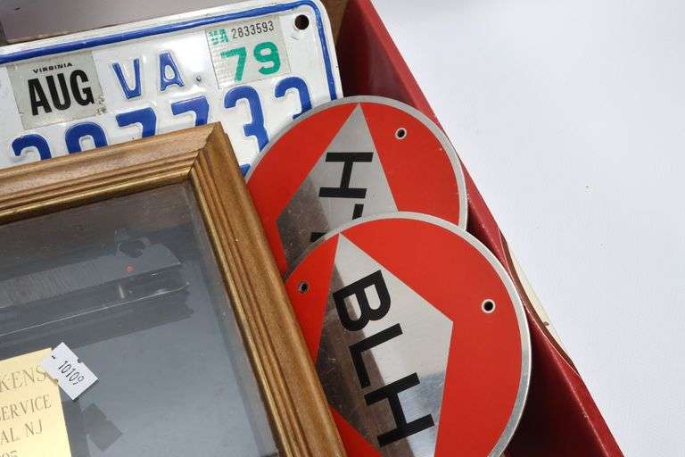 (5) Picatinny Arsenal Shadow Box Display, Signs, License Plates, Etc ...