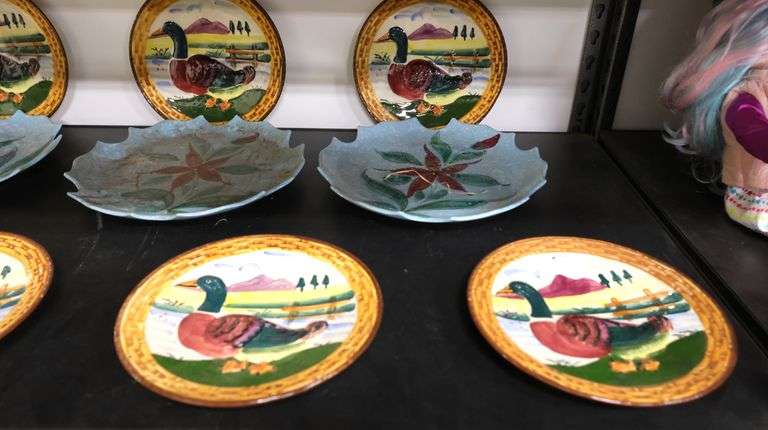 Lot of Vintage Majolica Style Duck Plates & Painted Flower Platters ...