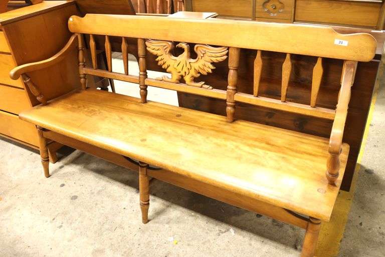Vintage Farmhouse Maple Carved Eagle Deacon's Bench - Dixon's Auction ...