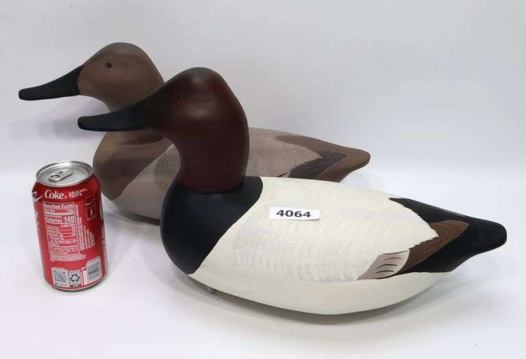 Pair Working Canvasback Duck Decoys Signed Rrj - Dixon's Auction at ...