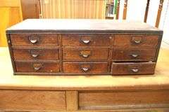 Antique Golden Oak Table-Top Case of Nine Drawers, Veneer Losses ...