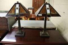Pair Prairie School Style Leaded Glass Table Lamps - Dixon's Auction at ...