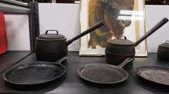 Lot of Vintage Cast Iron Griddle Skillets & Pots, Signed Bison Portrait ...