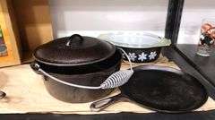 Lot of Lodge Cast Iron Cookware, Pyrex Casserole Dish - Dixon's Auction ...