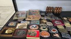 Collection of Vintage Belt Buckles, Comic Books, Monkey Figurines ...