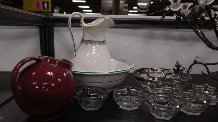 Wrought Iron Centerpiece Candle Stand, Ironstone Bowl & Pitcher, Ball ...