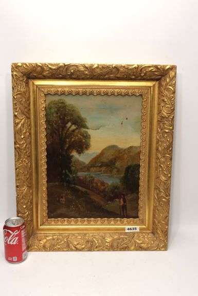 Antique Oil Painting on Canvas of Pioneer, Signed J.H. Ambrose, Holes ...