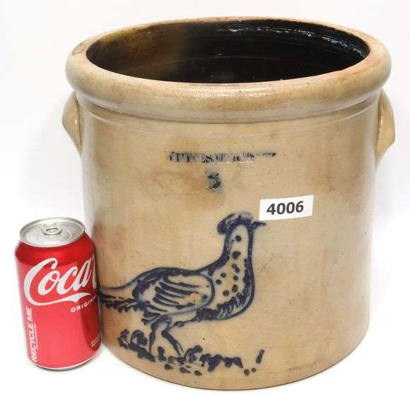 Antique White's Utica Blue-Decorated Stoneware Three-Gallon Bird Crock ...