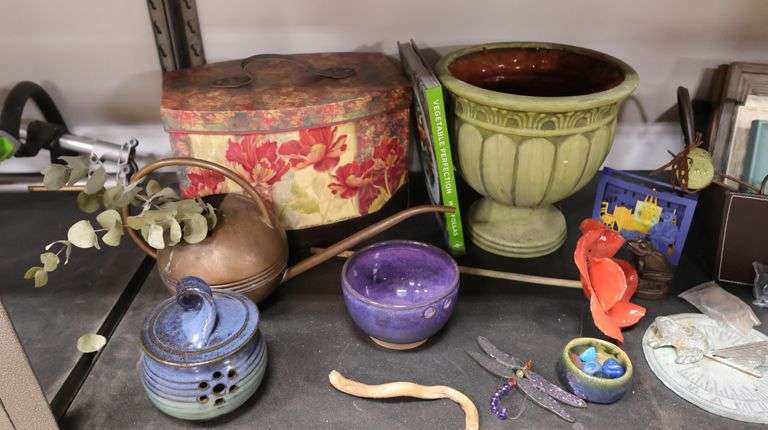 Garden Lot of Outdoor Decor, Sundial, Art Pottery Vessels, Planter ...