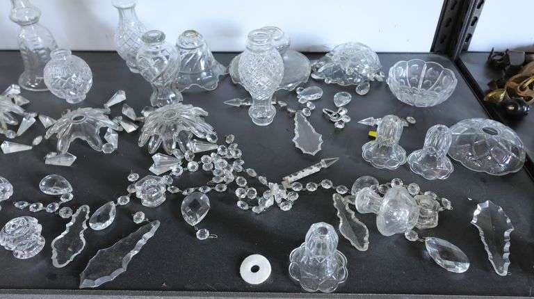 Lot of Vintage Glass Hanging Crystals & Bobeches, Hanging Prisms Etc ...