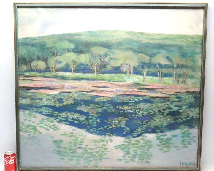 MCM Landscape Painting Signed Kratka - Dixon's Auction at Crumpton