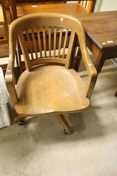 Antique Golden Oak Desk Chair, Seat Wonky - Dixon's Auction at Crumpton