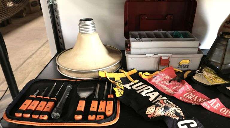 Lot of Bowling Pins, Souvenir Pennants, Tackle Box & Tool Bag - Dixon's ...