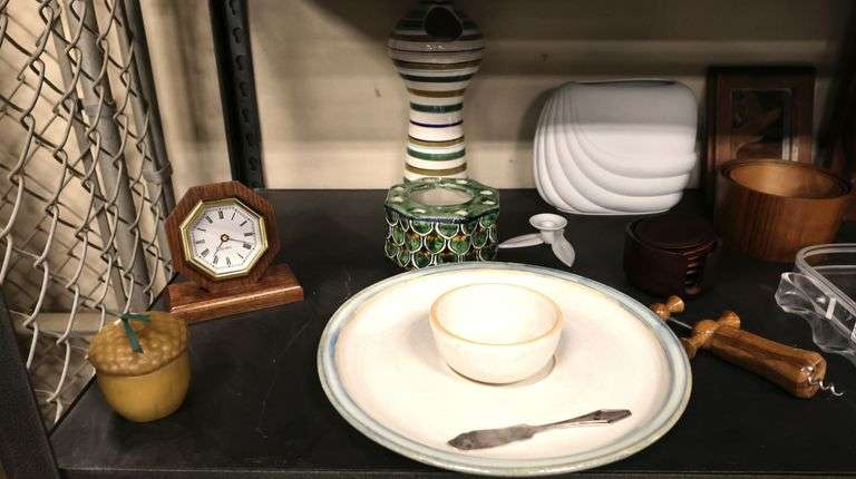 Lucite Dishes & Duck Tray, Carved Owl & Mirror, Ice Bucket, Corkscrew ...