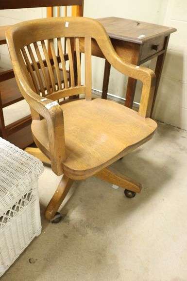 Antique Golden Oak Desk Chair, Seat Wonky - Dixon's Auction at Crumpton