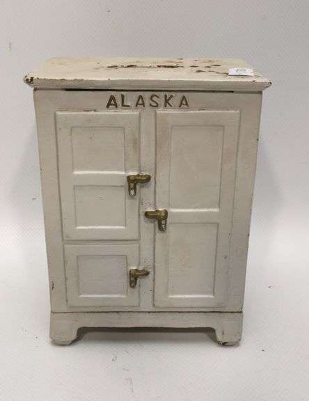 Reproduction Cast Iron Alaska Ice Box Still Bank - Dixon's Auction at ...