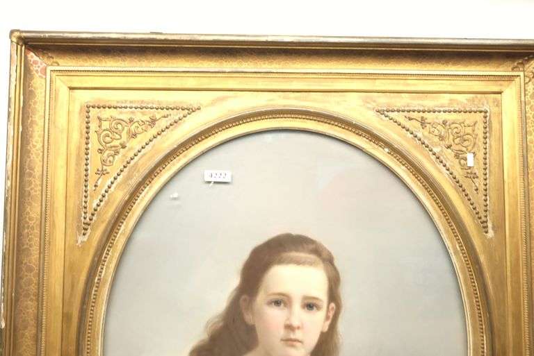 Victorian Oval Pastel Portrait of a Girl in Original Gilt Frame (Losses ...