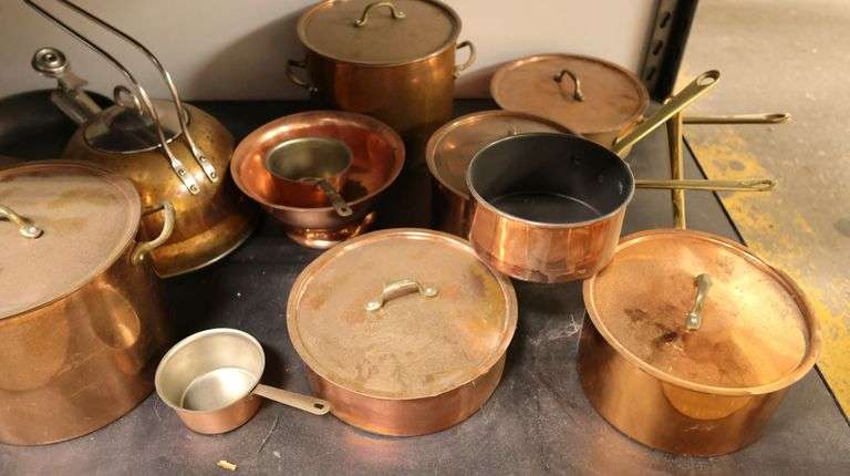 Lot of Vintage Copper Cookware, Pots, Pans Etc. - Dixon's Auction at ...