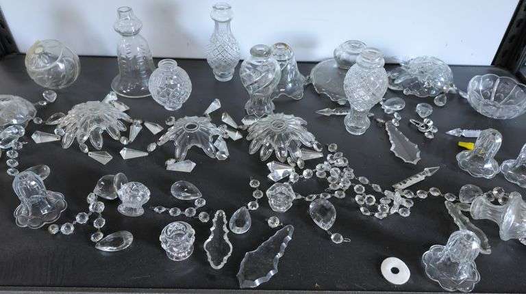 Lot of Vintage Glass Hanging Crystals & Bobeches, Hanging Prisms Etc ...