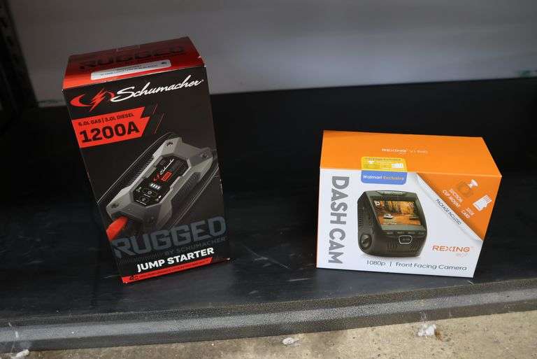 New (Guaranteed): Schumacher Jump Starter and Rexing V1 Fhd Dash Cam - Dixon's Auction at Crumpton