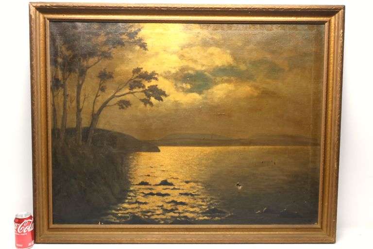 Martin Borch Danish Nocturnal Seascape Painting, Small Tear - Dixon's ...