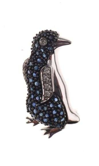 14k Gold Lab Sapphire & Diamond Penguin Pendant/Pin 5.6g - Dixon's ...