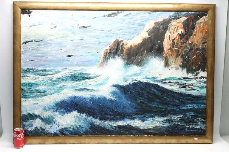 MCM Acrylic on Canvas Coastal Landscape Painting, Signed Lower Right ...
