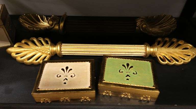 Lot of Wooden Boxes & Decorative Curtain Rod Holders - Dixon's Auction ...