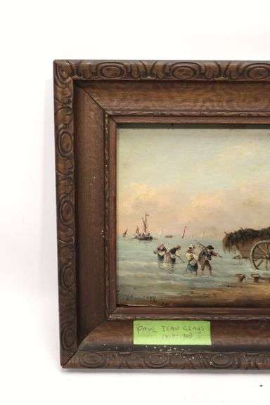 Paul Jean Clays Oil on Board Landscape Painting of Beachcombers - Dixon ...
