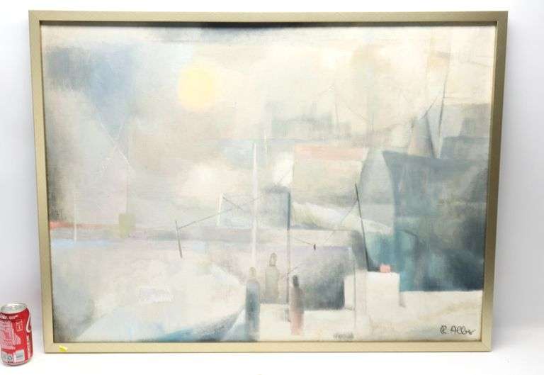 Rose Alber MCM Harbor Scene Painting - Dixon's Auction at Crumpton