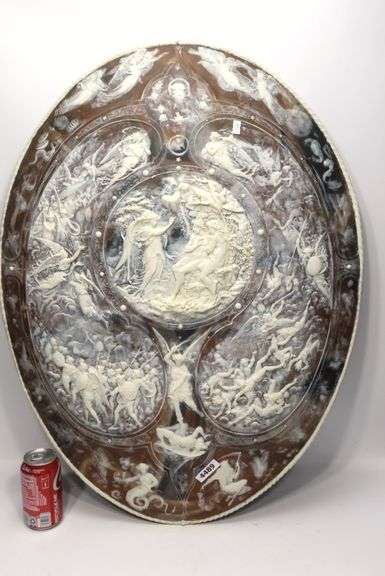 Vintage Allegorical Scenes Incolay Shield Wall Plaque - Dixon's Auction ...