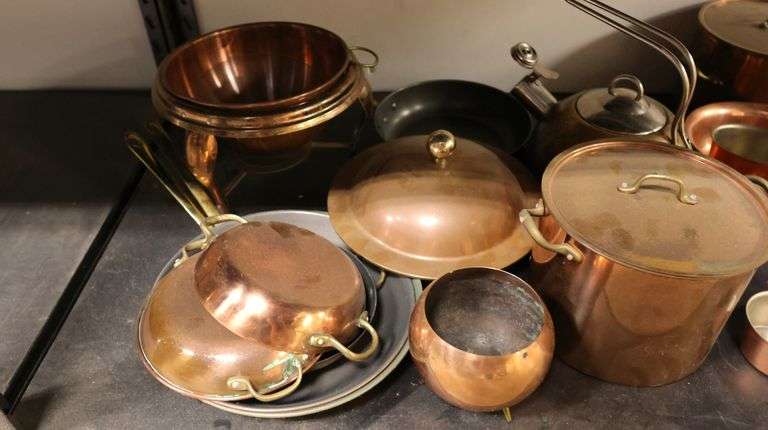 Lot of Vintage Copper Cookware, Pots, Pans Etc. - Dixon's Auction at ...