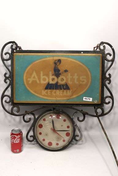 Vintage Abbott's Ice Cream Advertising Clock - Dixon's Auction at Crumpton