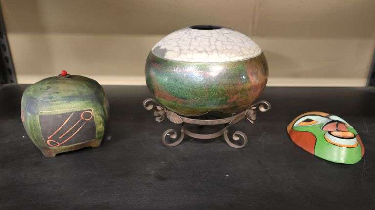 Lot of Caribbean Artist Signed Art Pottery Vessels, Mask - Dixon's ...