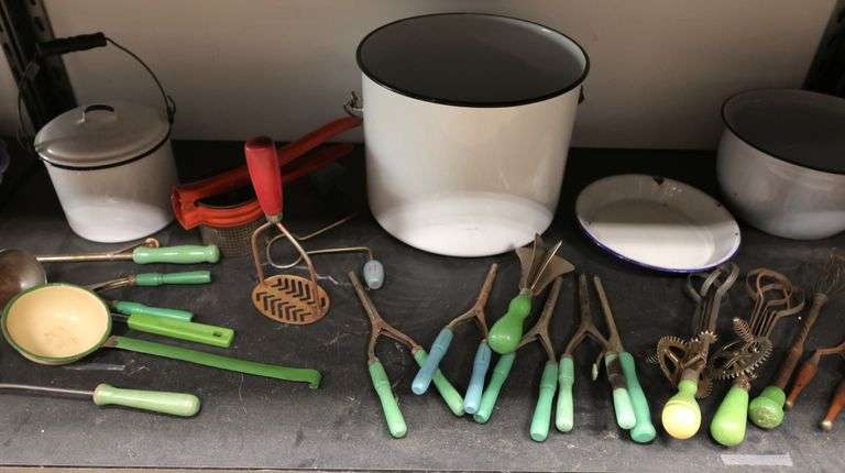Lot of Vintage Kitchen Tools, Utensils, & Enamel Cook Pots Etc. - Dixon ...