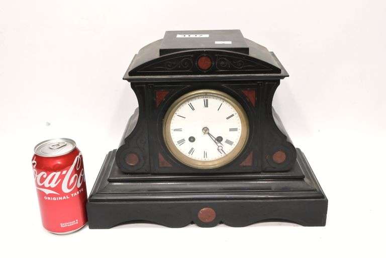 French Marble-Inlaid Slate Cased Mantel Clock - Dixon's Auction at Crumpton