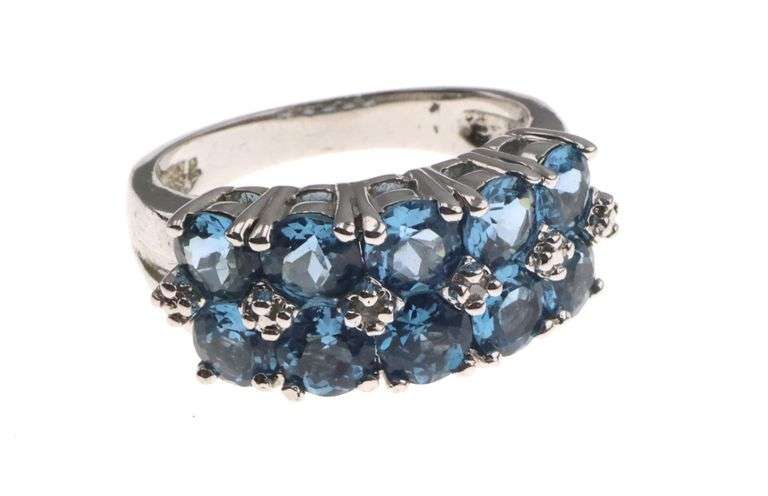 Sterling Silver Blue Stone Band/Ring - Dixon's Auction at Crumpton