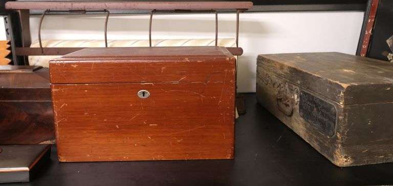 Lot of Vintage Wooden Boxes, Antique Tea Caddie, General Store Paper ...