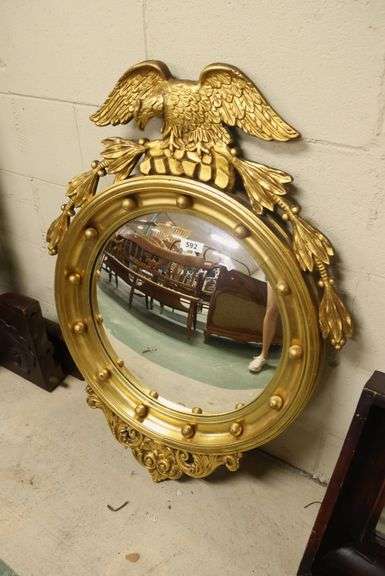 Colonial Revival Neoclassical Style Carved Giltwood Convex Eagle Mirror ...