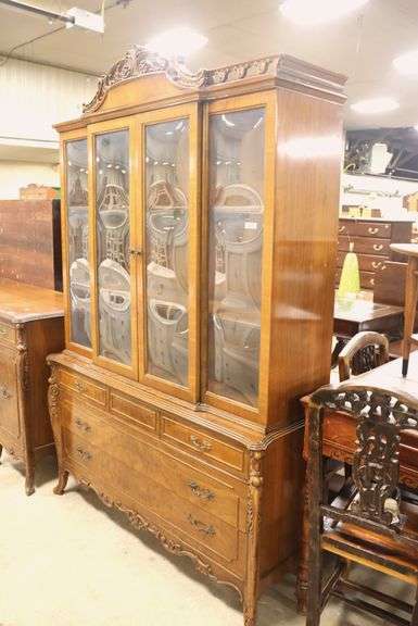 French Provincial Style Carved Walnut Breakfront - Dixon's Auction at ...