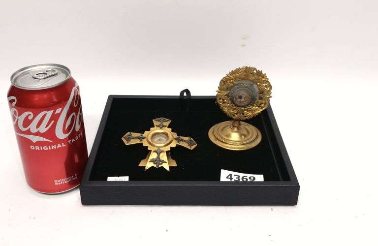 (2) Antique Gilt Metal Cased Catholic Relics - Dixon's Auction at Crumpton