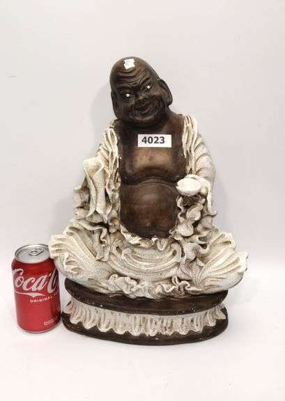 Asian Crackle and Buff Glazed Ceramic Figure of Buddha, As-Is - Dixon's ...
