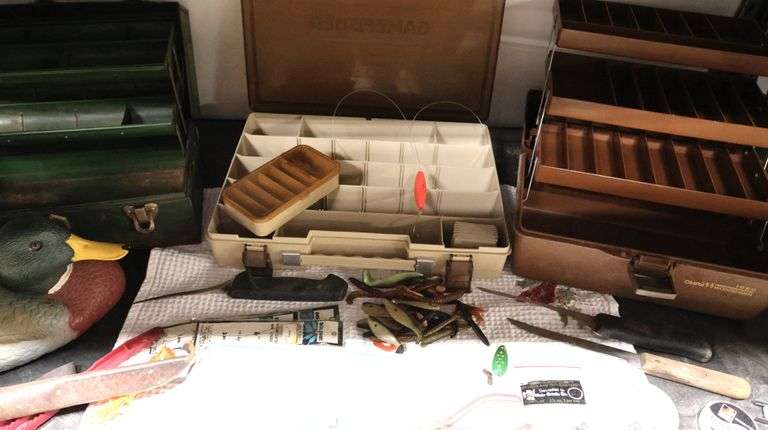 Lot of Fishing Boxes, Tackle & Mallard Duck Decoy - Dixon's Auction at ...