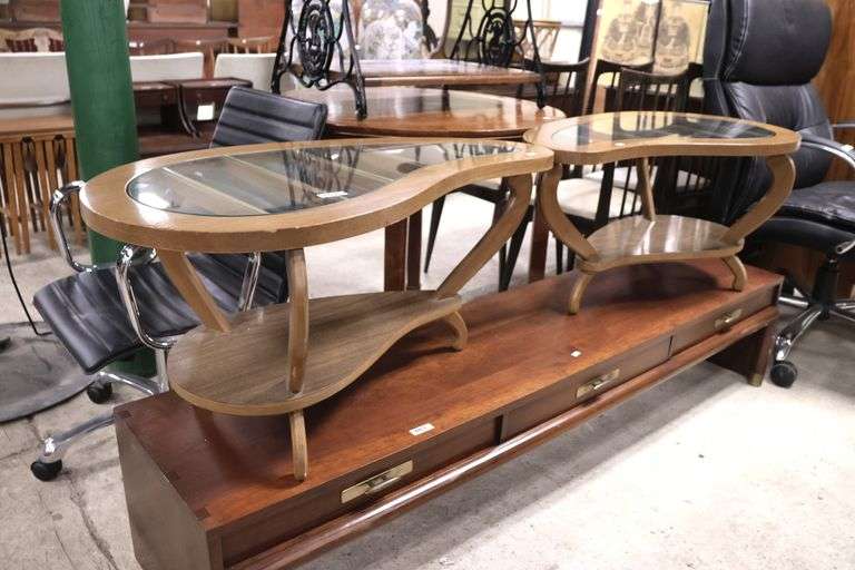 Pair MCM Glass Top End Tables - Dixon's Auction at Crumpton