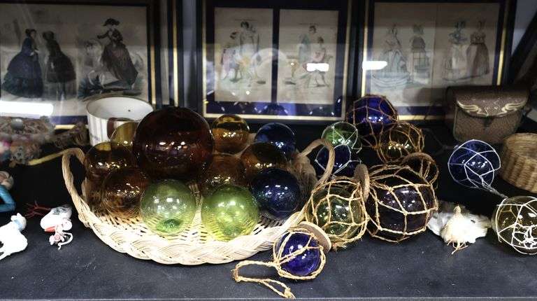 Lot of Modern Decorative Net Float Balls, Framed Antique Fashion Prints ...