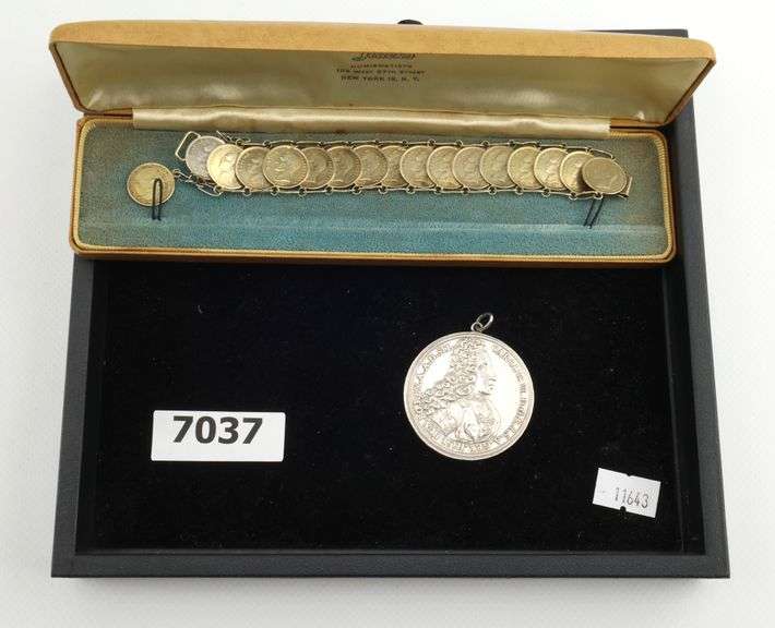 835 Silver Coin Link Bracelet + Silver Coin Pendant - Dixon's Auction ...