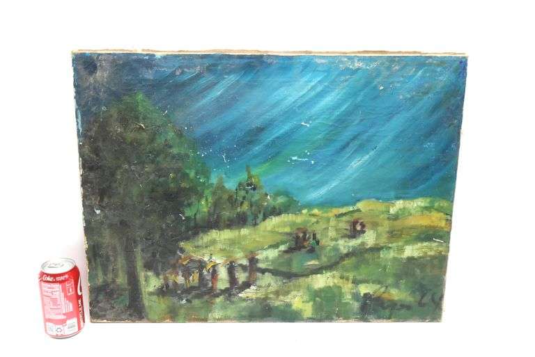 Post Impressionist Oil on Canvas Landscape Painting with Figures ...